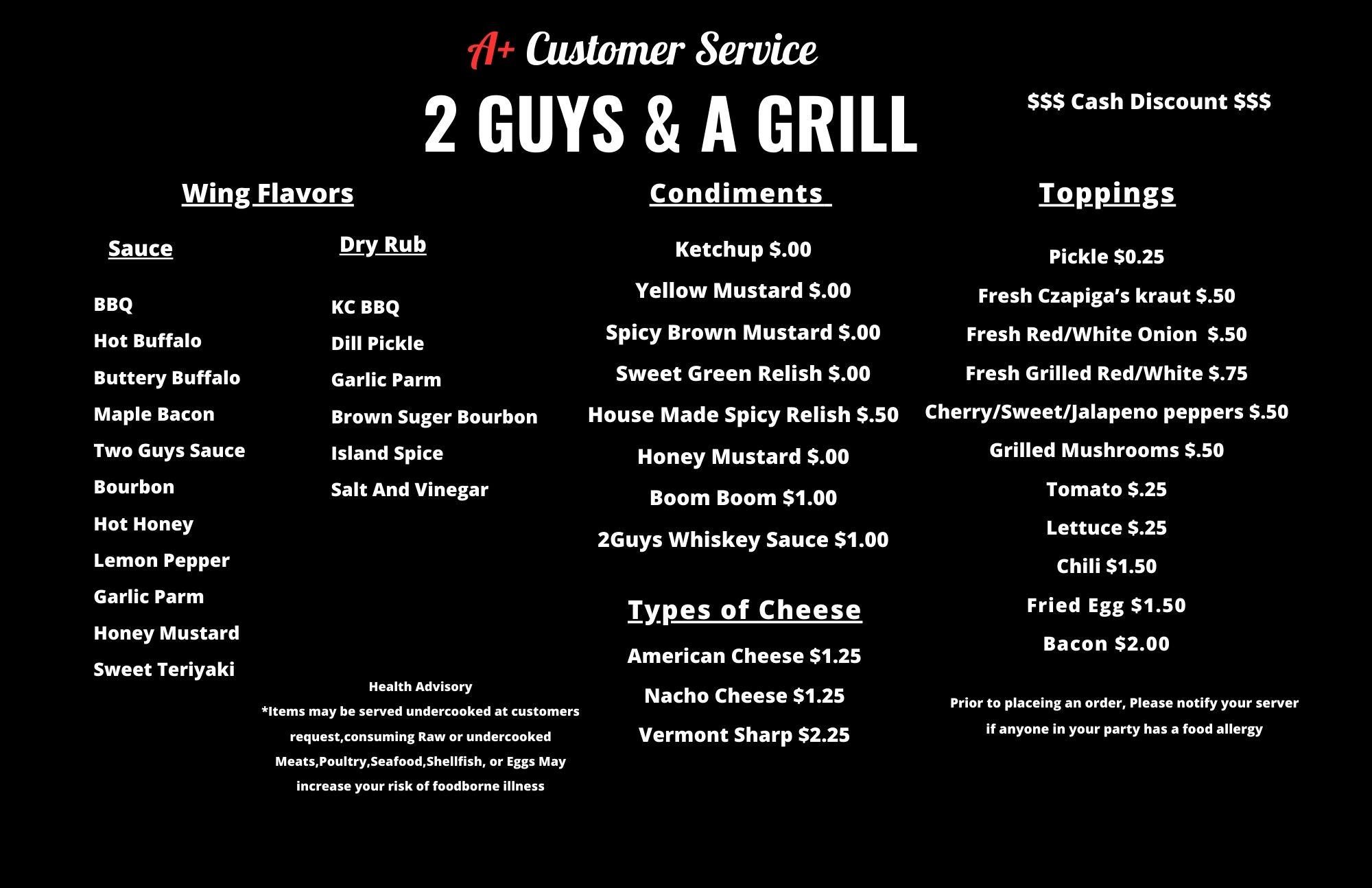 Two Guys and a Grill - Delicious Burgers, Sides, and Drinks Menu